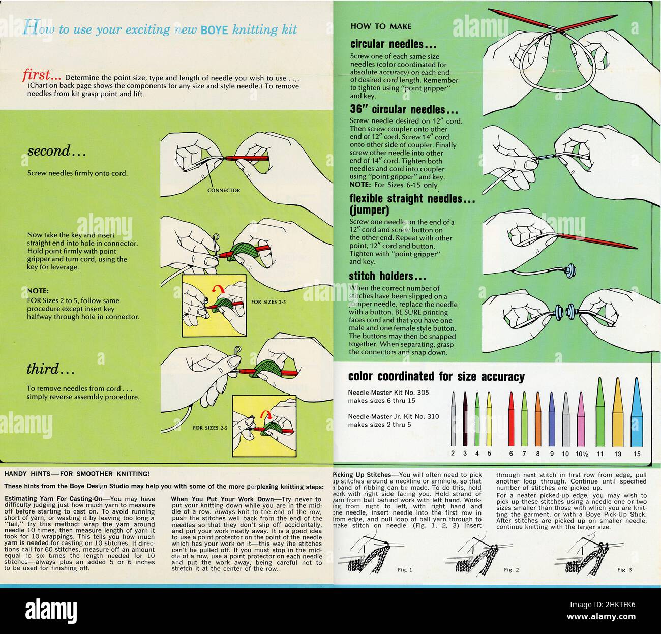 Vintage instruction pamphlet from a Boye knitting needle kit, USA Stock ...