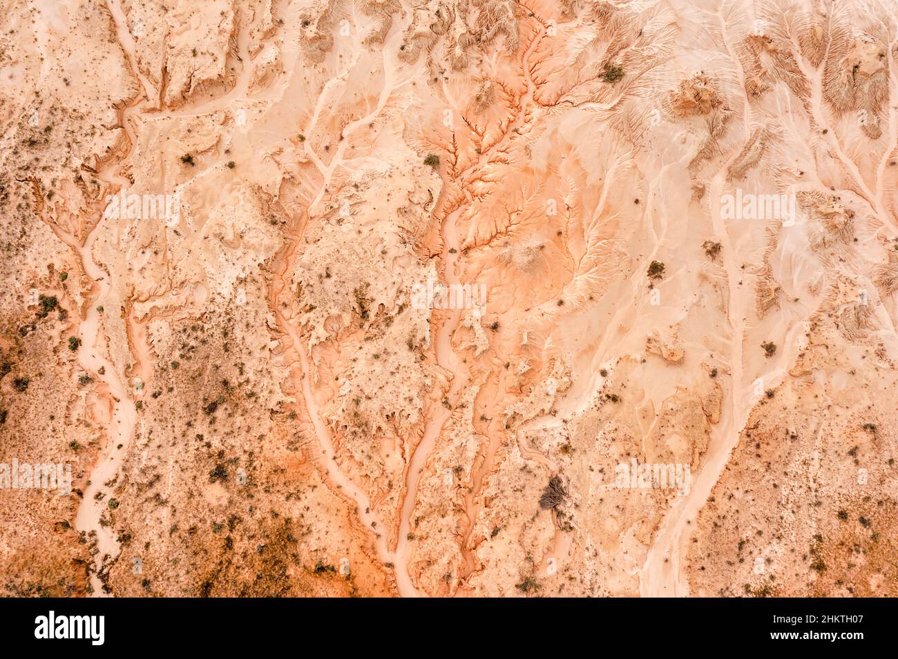 Dry lakebed of Lake Mungo national park in Australian outback - aerial ...