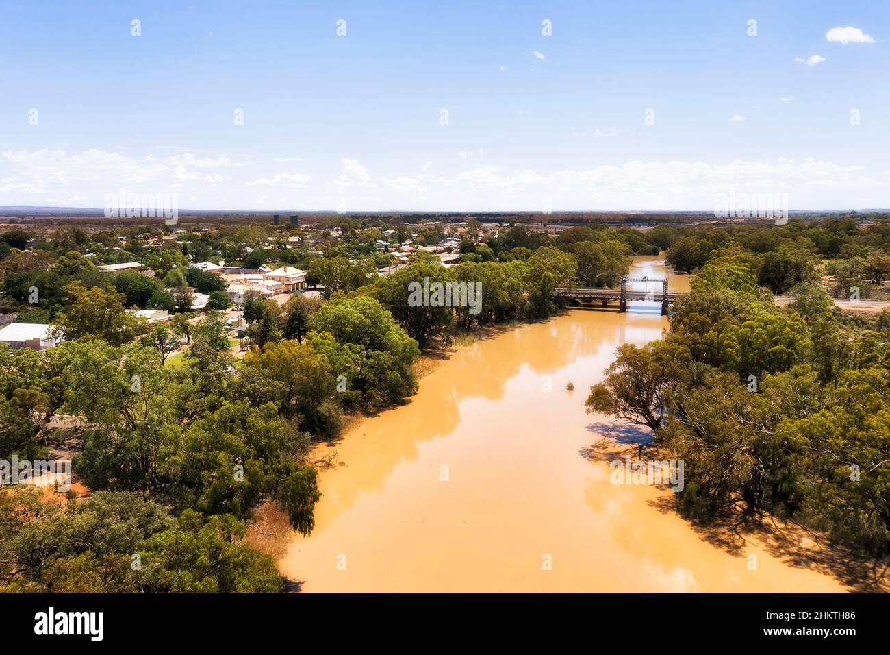 Yellow muddy waters of Darling river in Australian outback around ...
