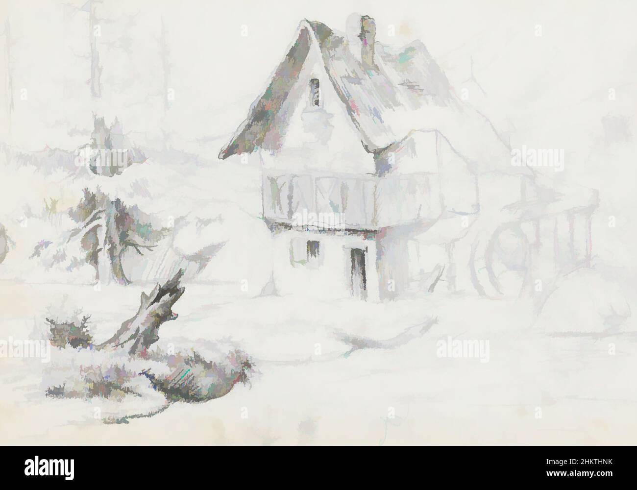 Art inspired by Hillscape with watermill, Classic works modernized by ...