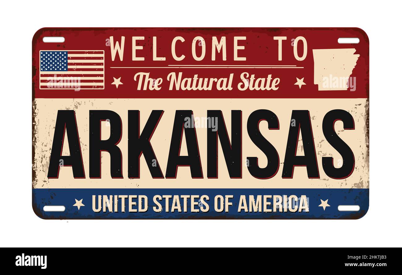 Welcome to Arkansas vintage rusty license plate on a white background ...