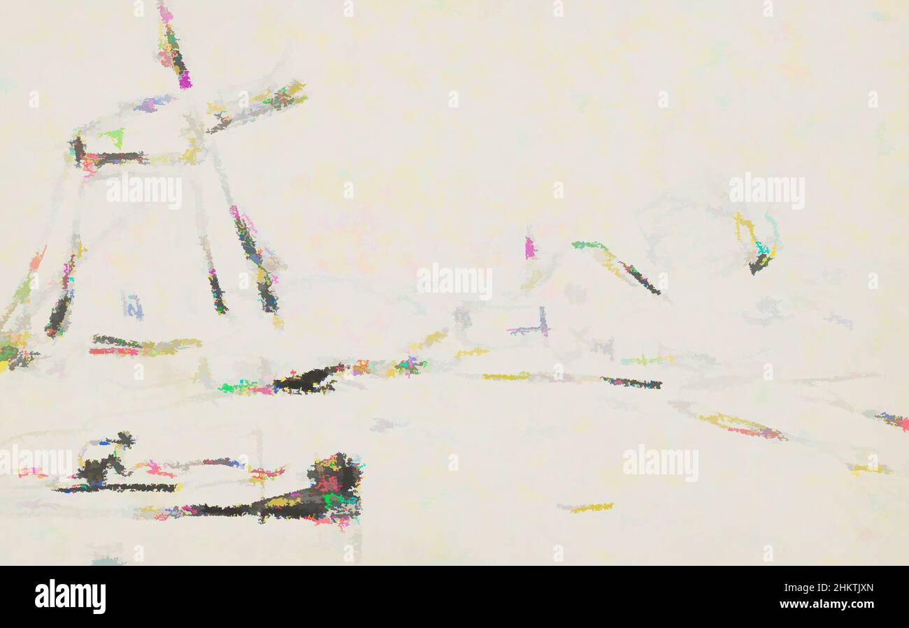 Art inspired by In the foreground a figure in a rowboat. Mill on a dike ...