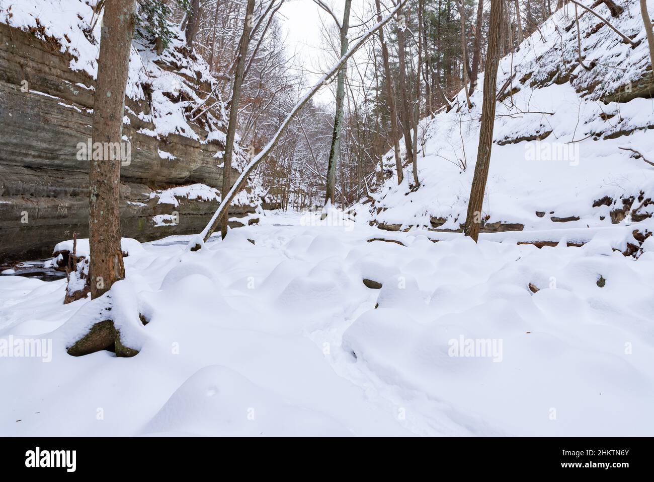 Snow covered landscape in the Upper Dells. Matthiessen State Park ...