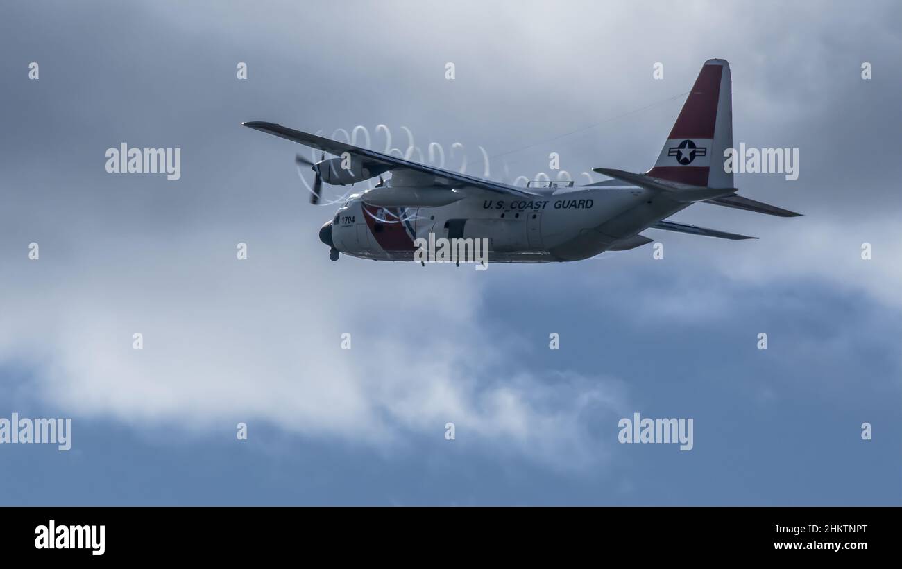 Coast Guard prop plane shortly after takeoff Stock Photo - Alamy
