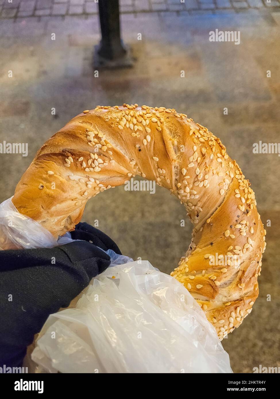 Obwarzanek, typical polish street food, in Krakow, Poland Stock Photo ...