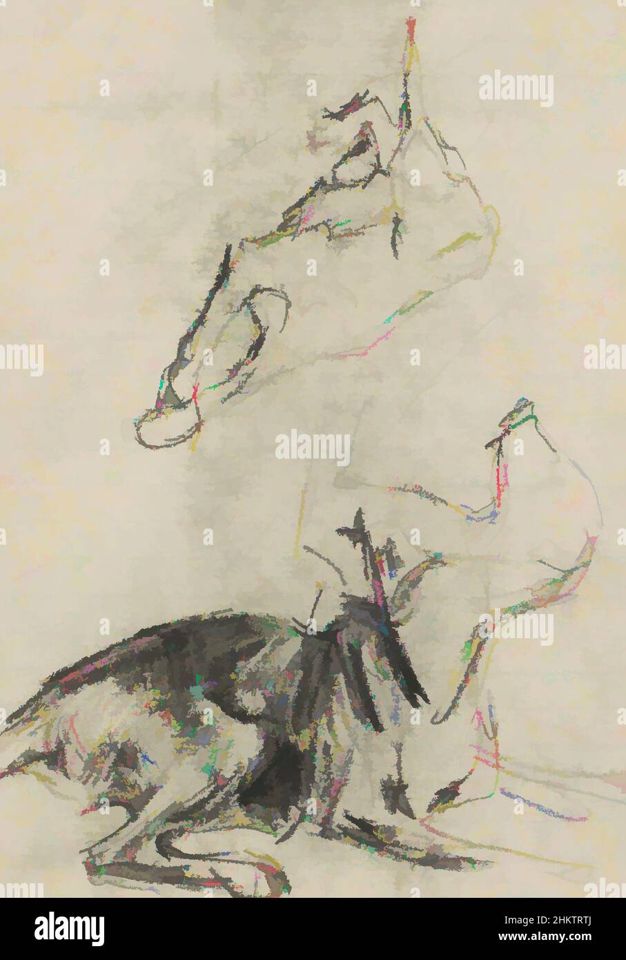 Art inspired by The dog is drawn from different views. Reclining dog ...