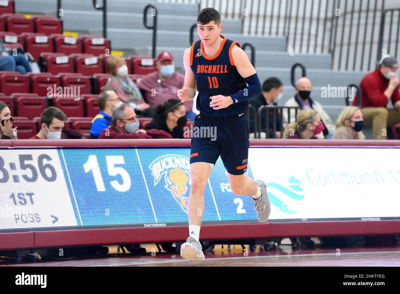 February 2, 2022: Bucknell Bison guard Andrew Funk (10) reacts to a ...