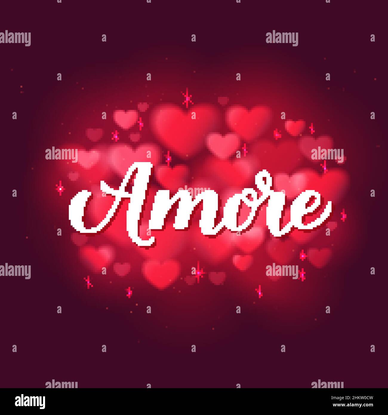 Amore calligraphy hand lettering on red blurred hearts background. Love ...