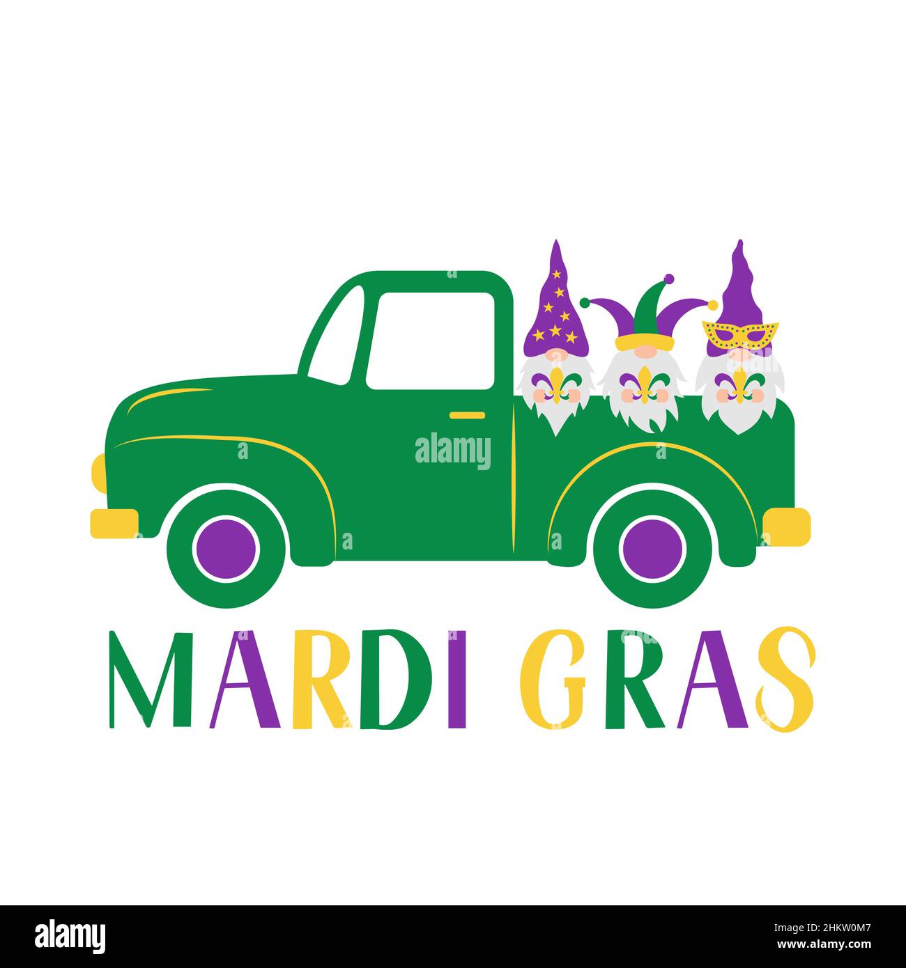 Mardi Gras retro truck with cute gnomes. Fat Tuesday traditional ...