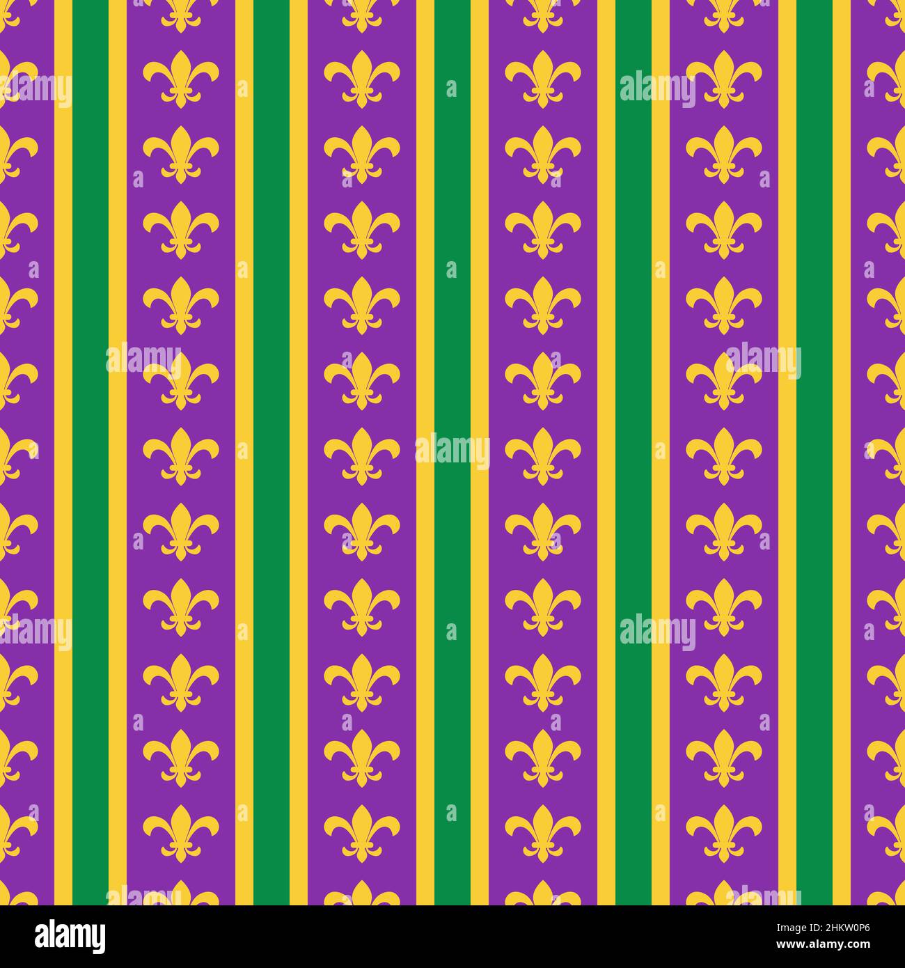 Mardi Gras Fleur de lis seamless pattern. Green, purple and yellow ...