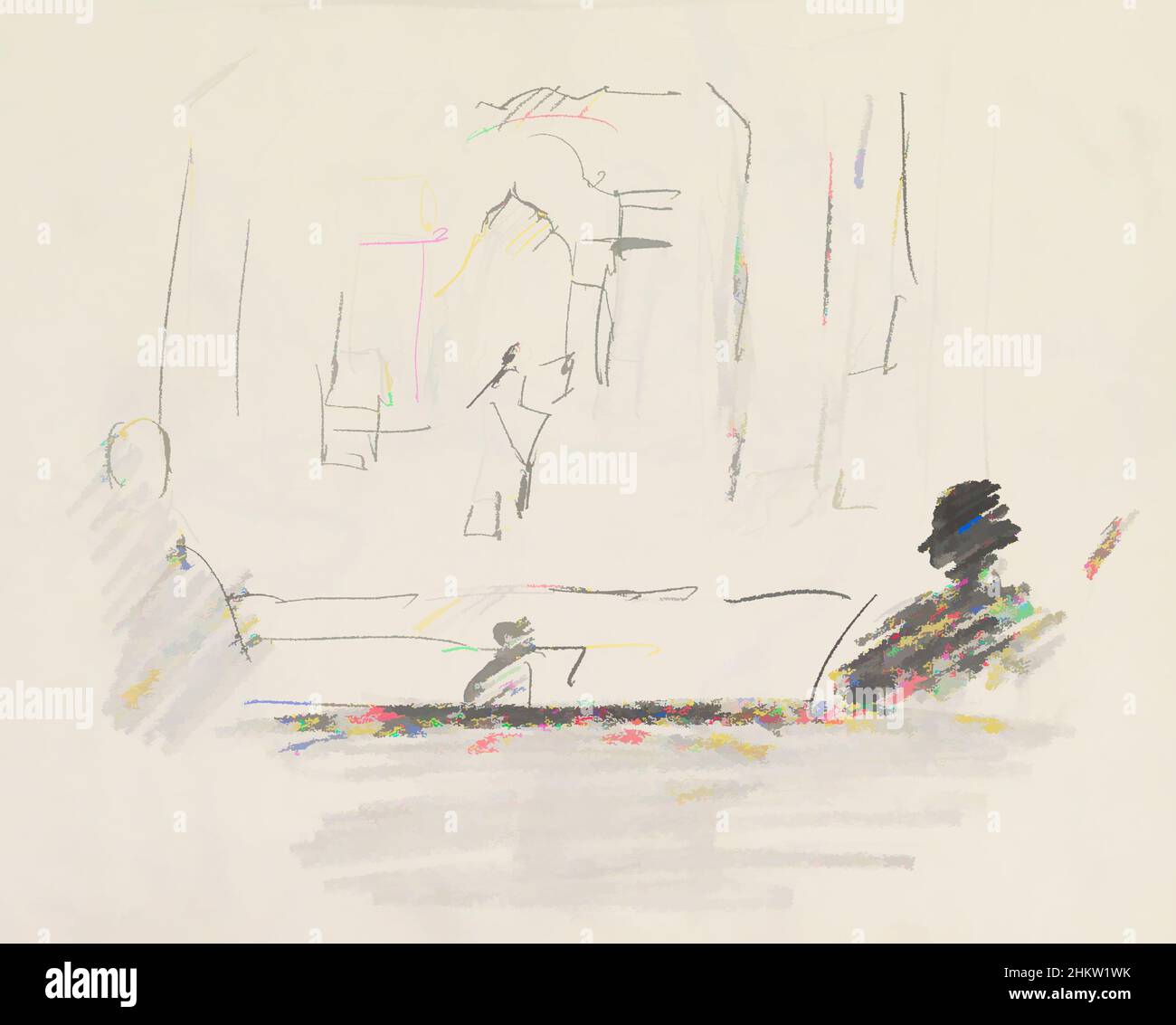 Art inspired by Figures on stage. In the middle a conductor in the ...