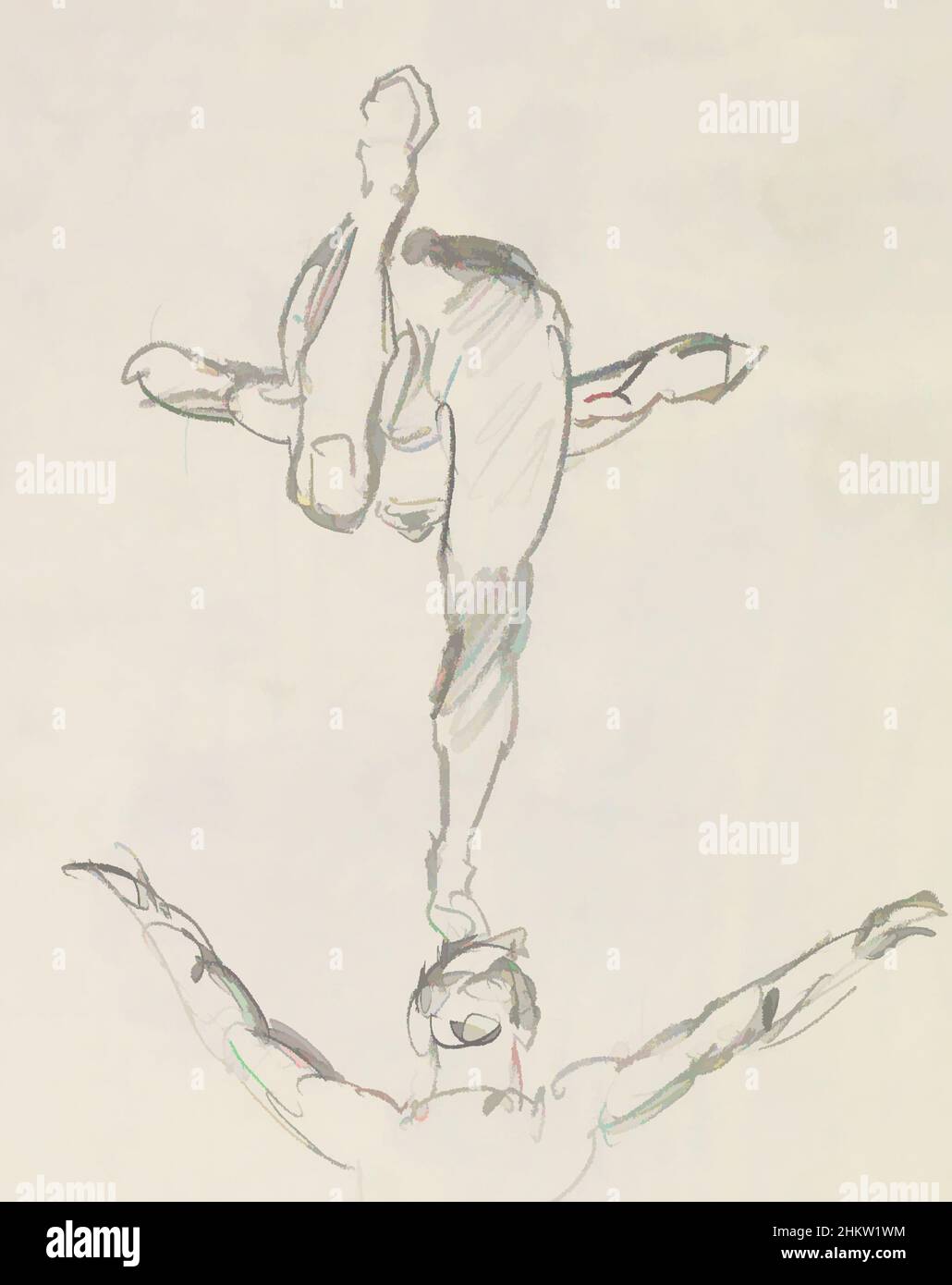 Art inspired by An acrobat balances on one leg on the head of another ...