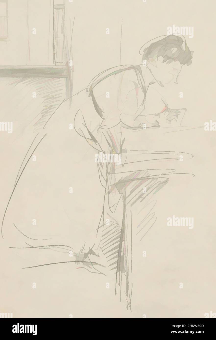 Art inspired by She may be writing. from Standing woman, bent over a ...