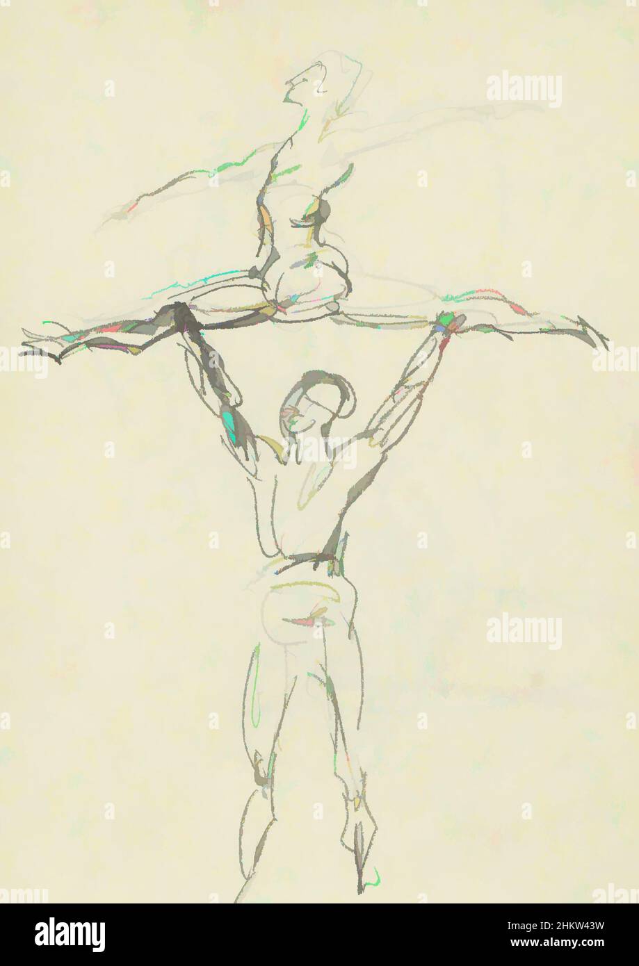 Art inspired by An acrobat lifts another acrobat in splits above his ...