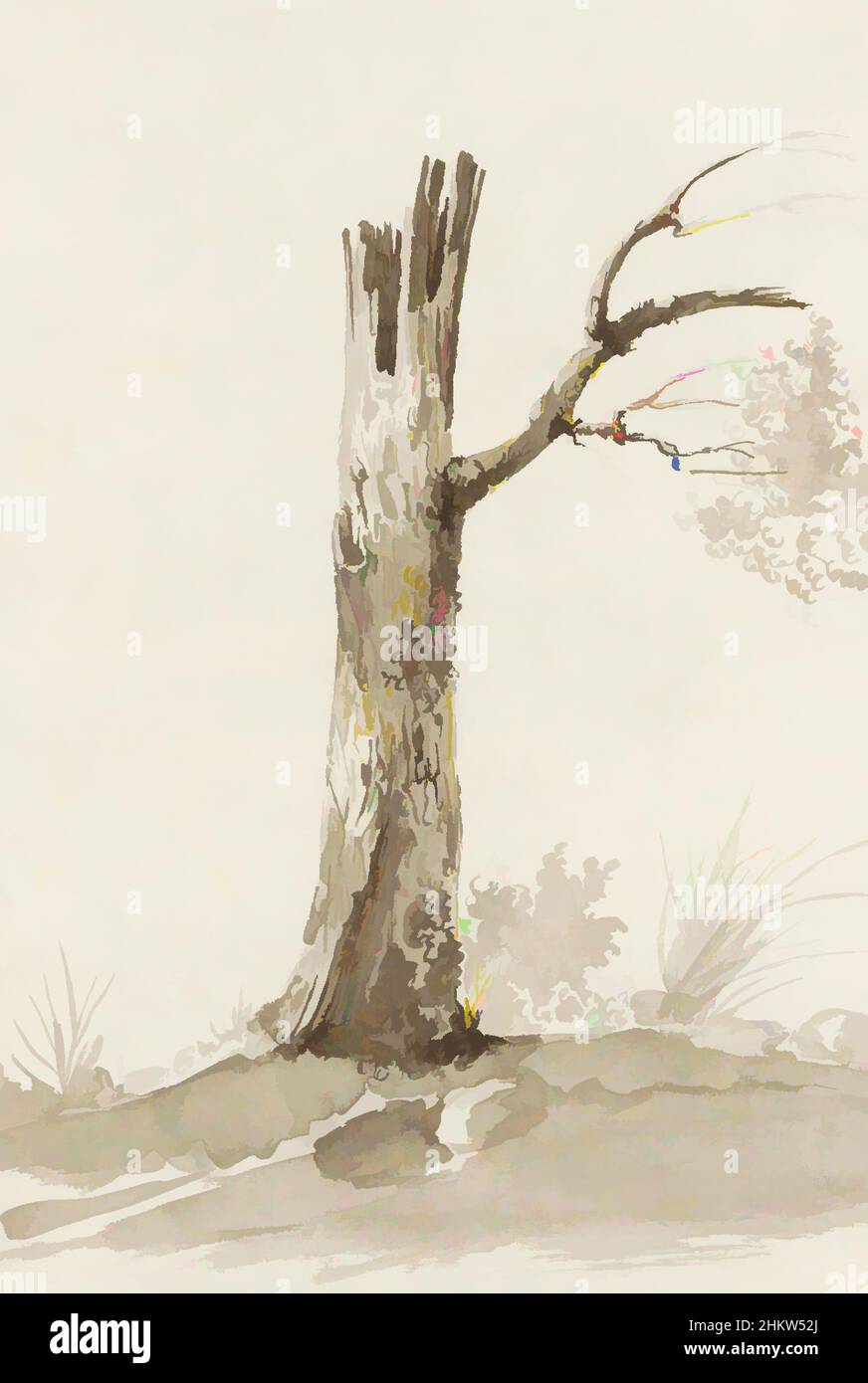 Art inspired by Tree trunk with one side branch, probably halved due to ...