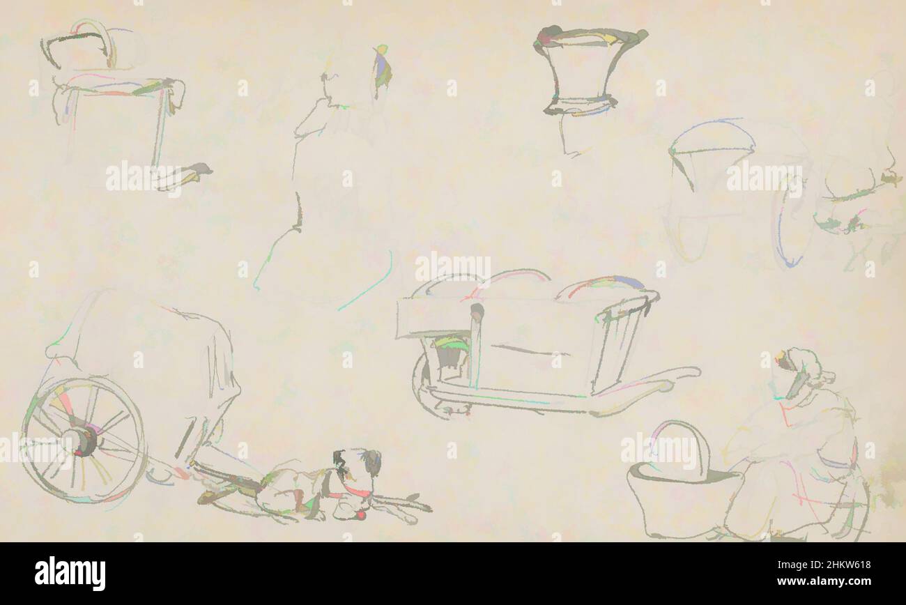 Art inspired by Women in different poses and carts. Bottom left a dog ...