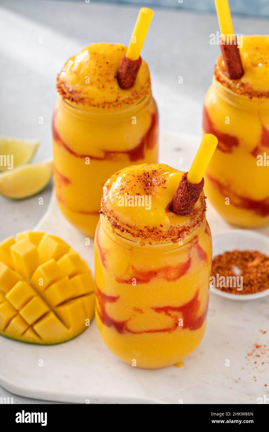 Mangonada mexican mango smoothie with chamoy sauce and lime seasoning ...