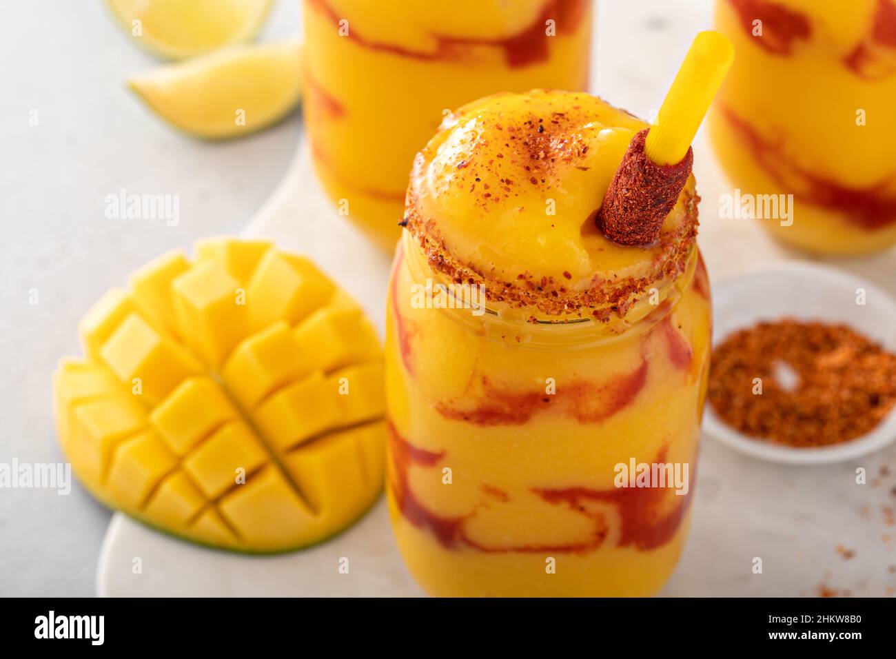 Mangonada mexican mango smoothie with chamoy sauce and lime seasoning ...