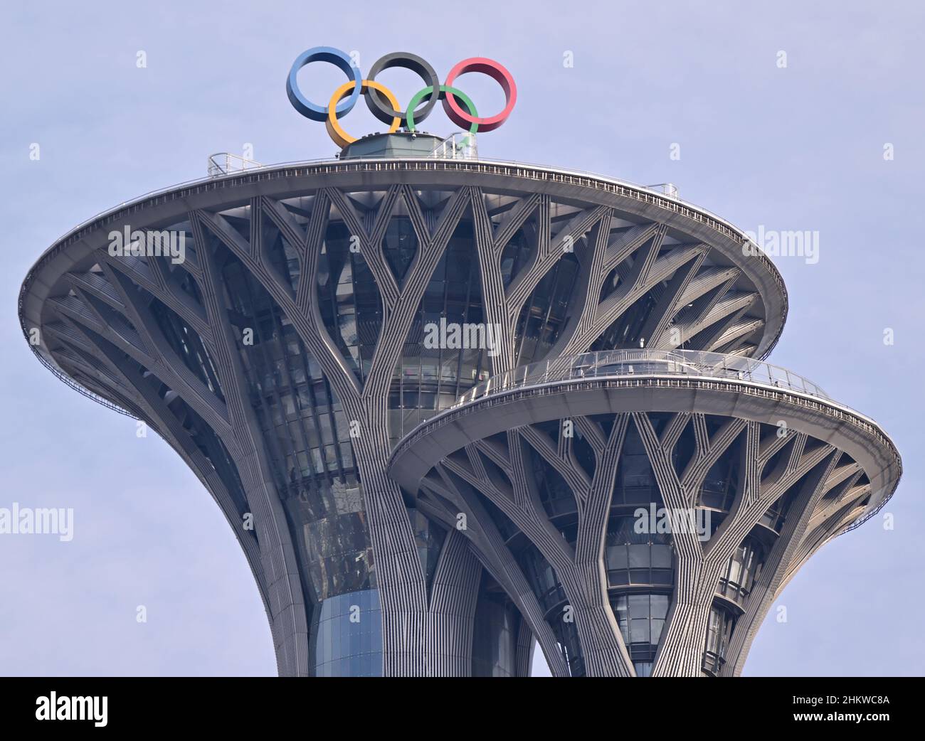 Peking, China. 06th Feb, 2022. Olympics, Feature. The Olympic rings can ...