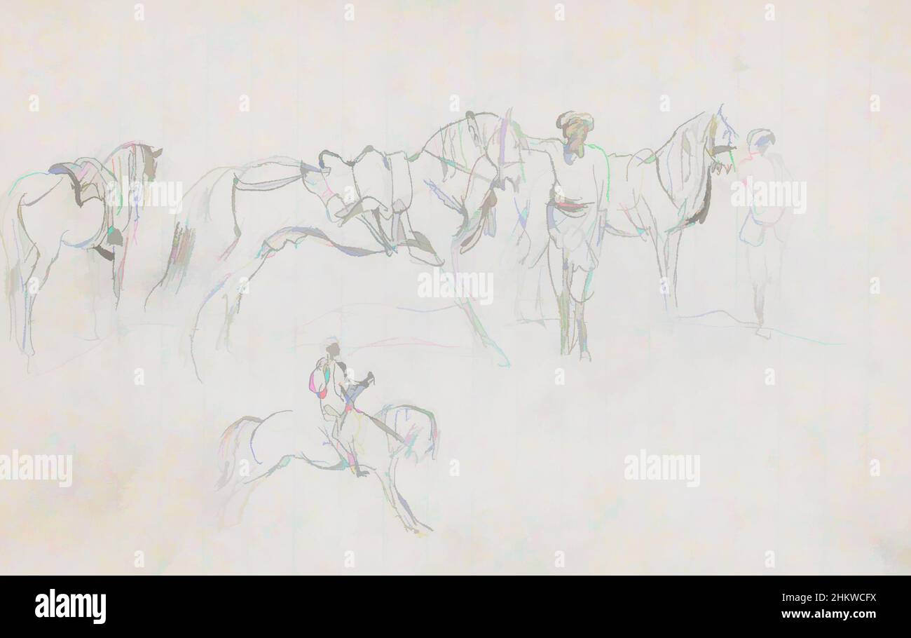 Art inspired by Indians with saddled horses, including one rider. India ...