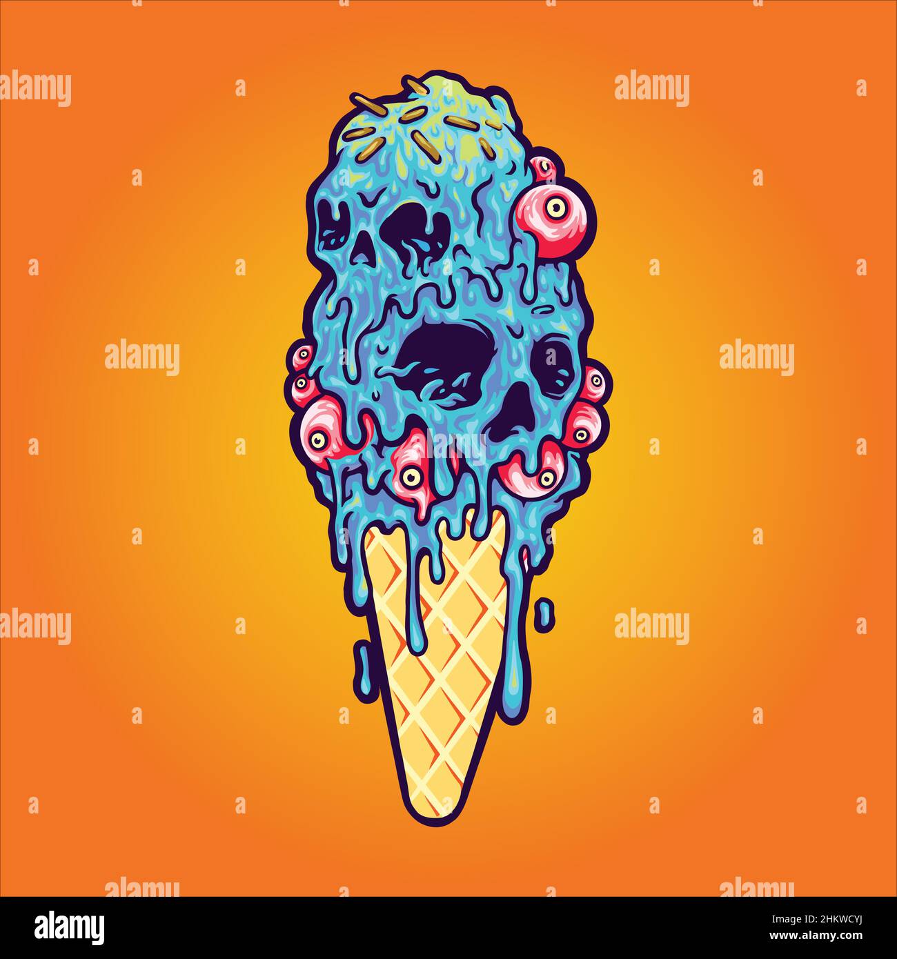 Ice Scream Cone Skull Melting Vector illustrations for your work Logo ...