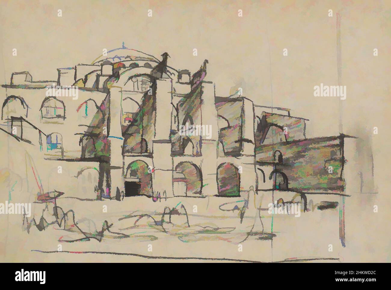 Art inspired by The building has a domed roof. Arch construction at the ...