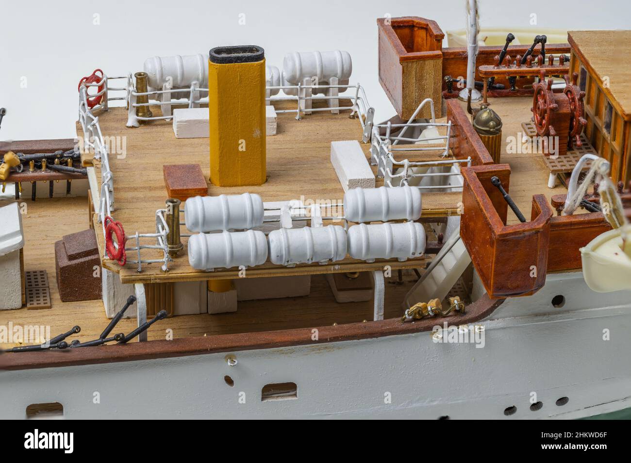 Close up view of handmade ship model Danmark deck parts. Beautiful ...