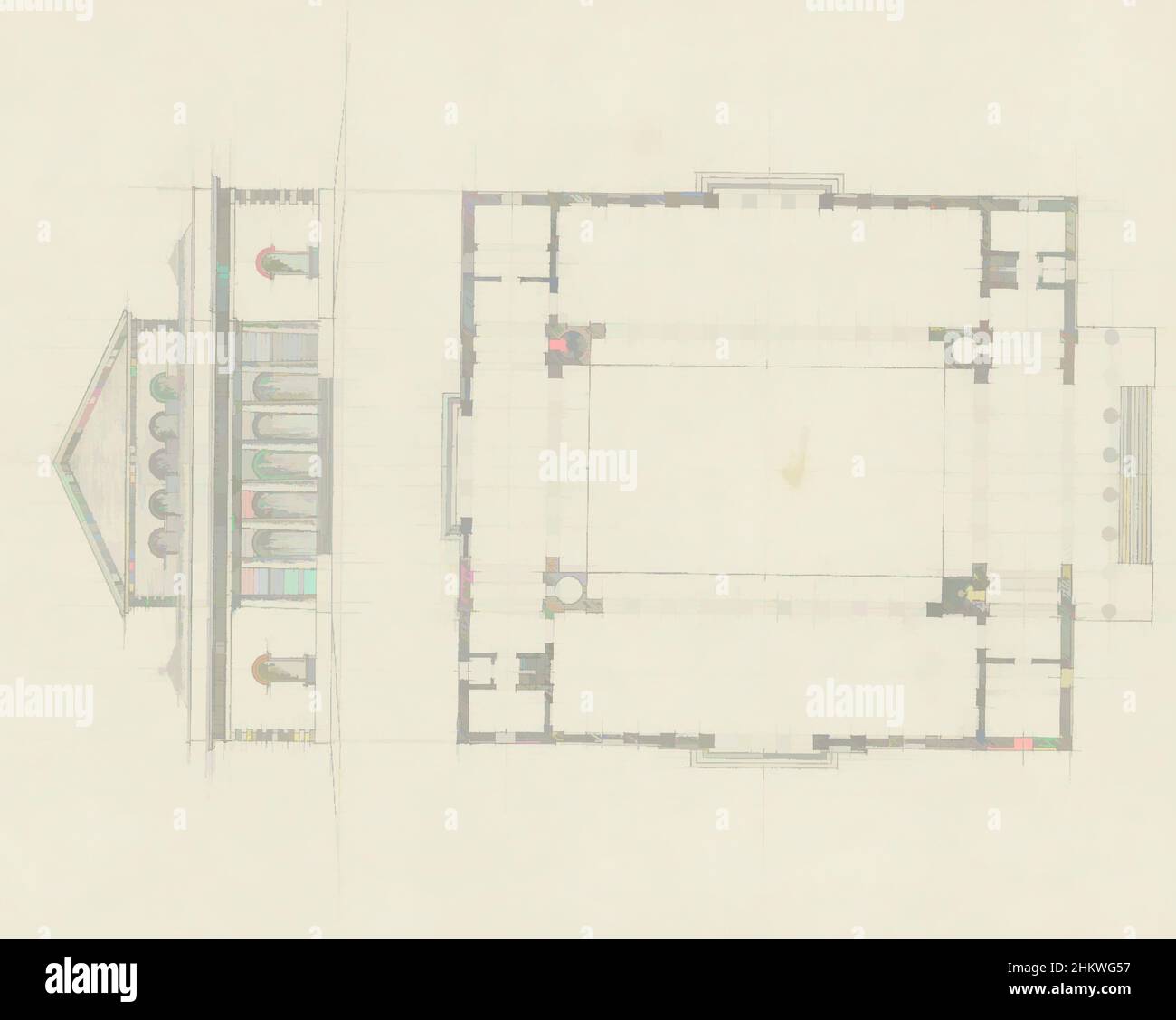 Art inspired by Map and facade of a building, Classic works modernized ...