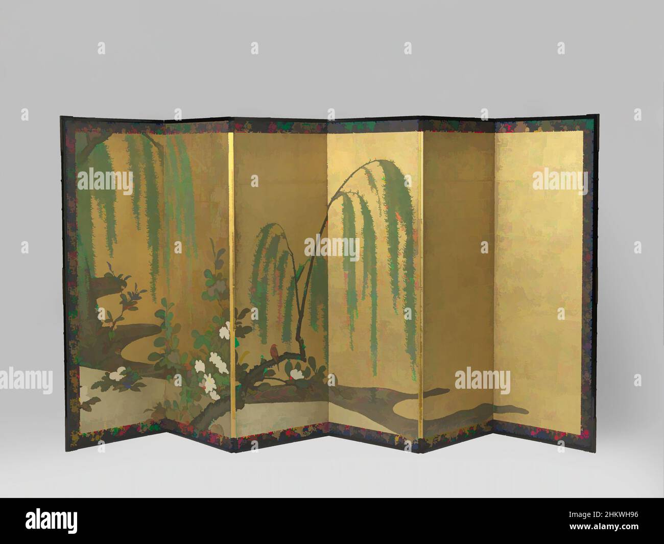 Art inspired by Room Screens Early Spring, Six-leaf room screen with a ...