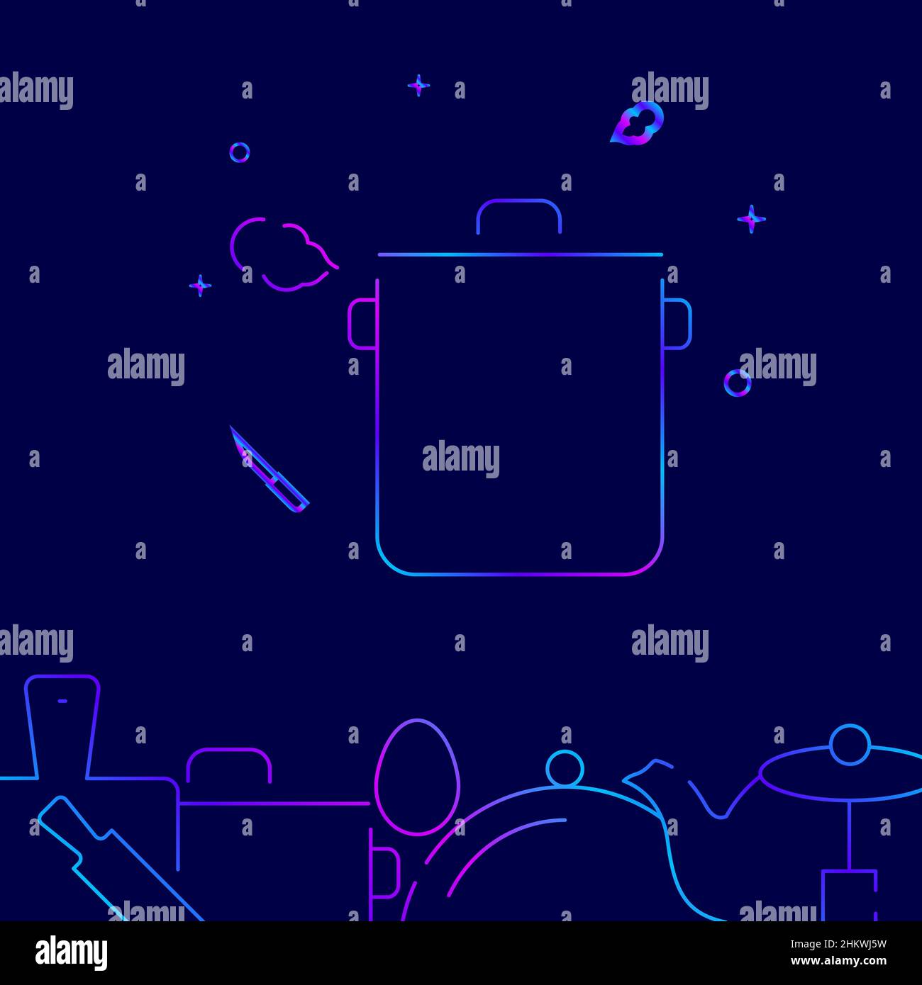 Casserole, saucepan gradient line icon, simple illustration on a dark ...