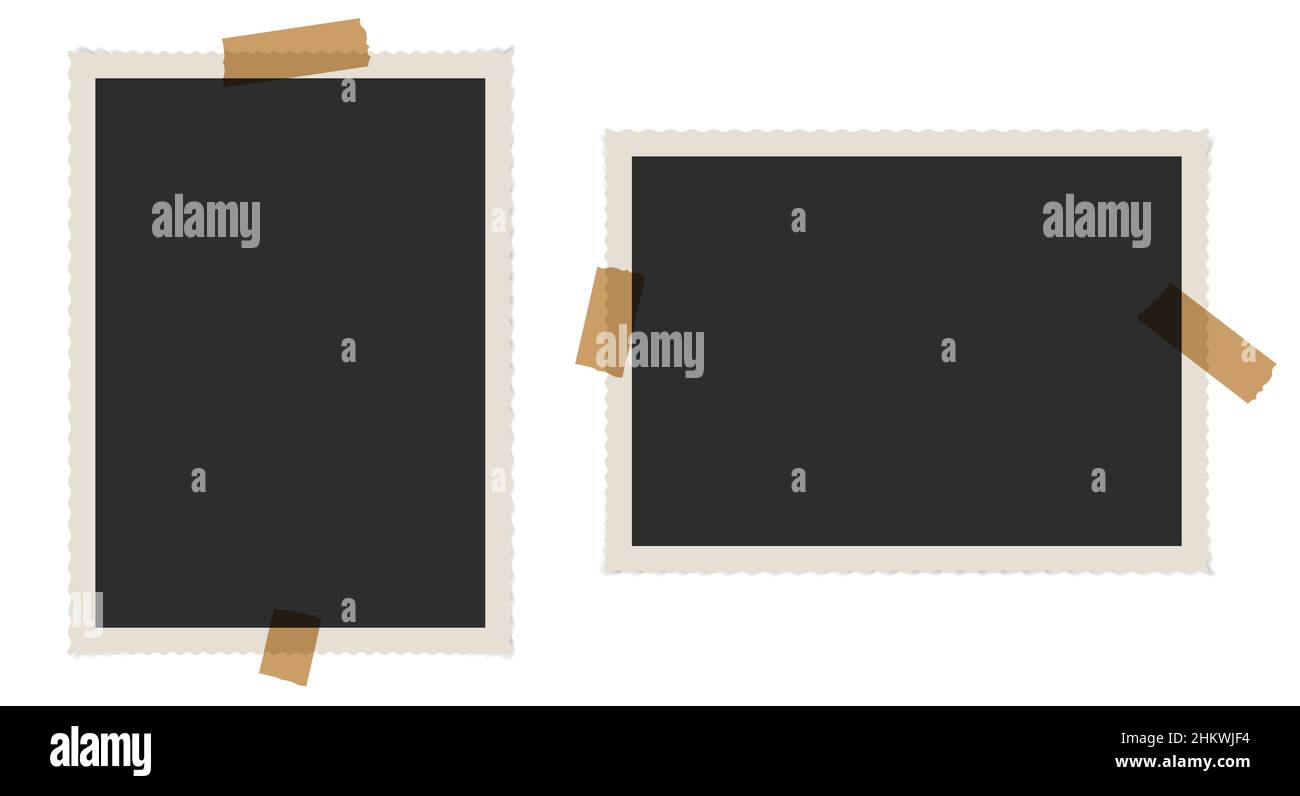 Old photo frames with tape template. Retro 3D snapshot with white frame ...