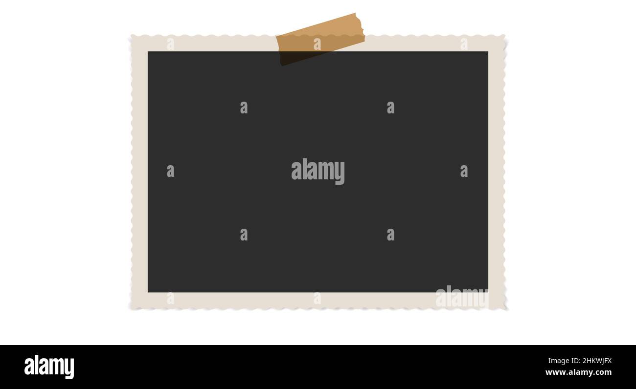 Old photo frame with tape template. Retro 3D snapshot with white frame ...