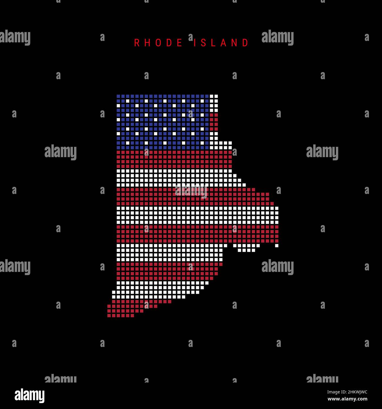 Square dots pattern map of Rhode Island. Dotted pixel map with american national flag colors ...