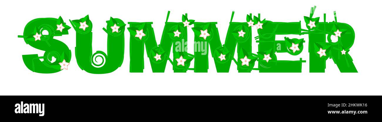SUMMER word lettering. Green flower font. 3D realistic illustration ...