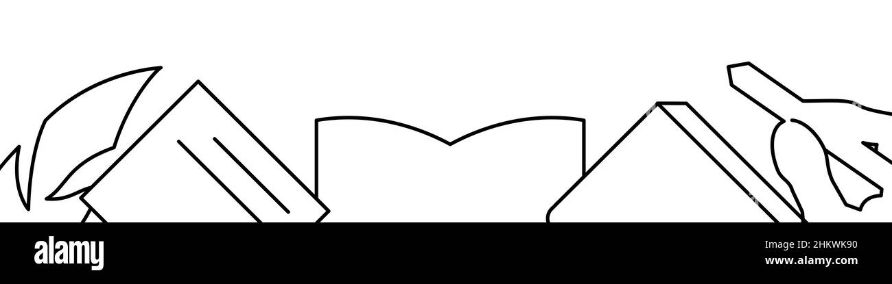 Books and writing related horizontal banner or bottom border template ...