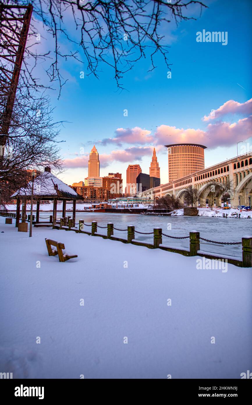 Cleveland Ohio Skyline during Winter Stock Photo - Alamy