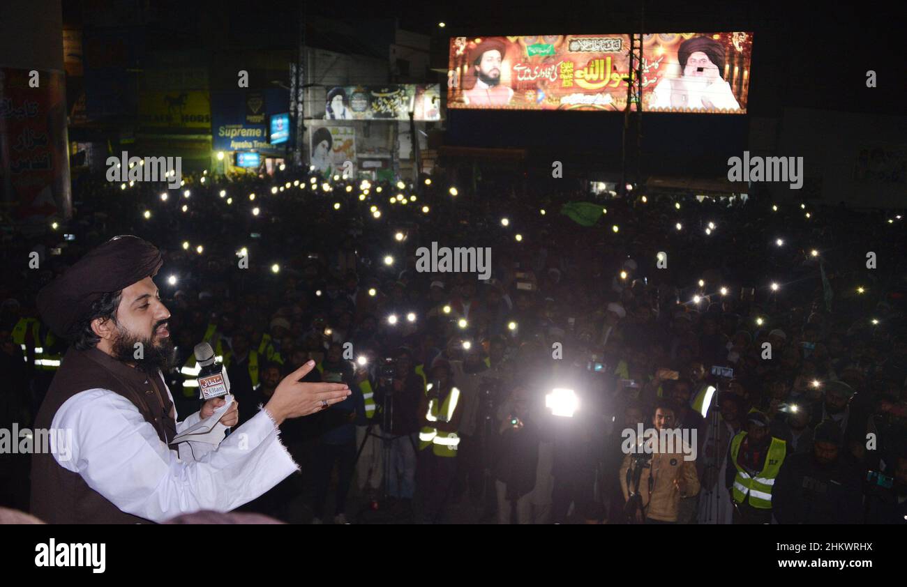 Chief of Tehreek-e-Labbaik Pakistan Hafiz Saad Hussain Rizvi addressing ...