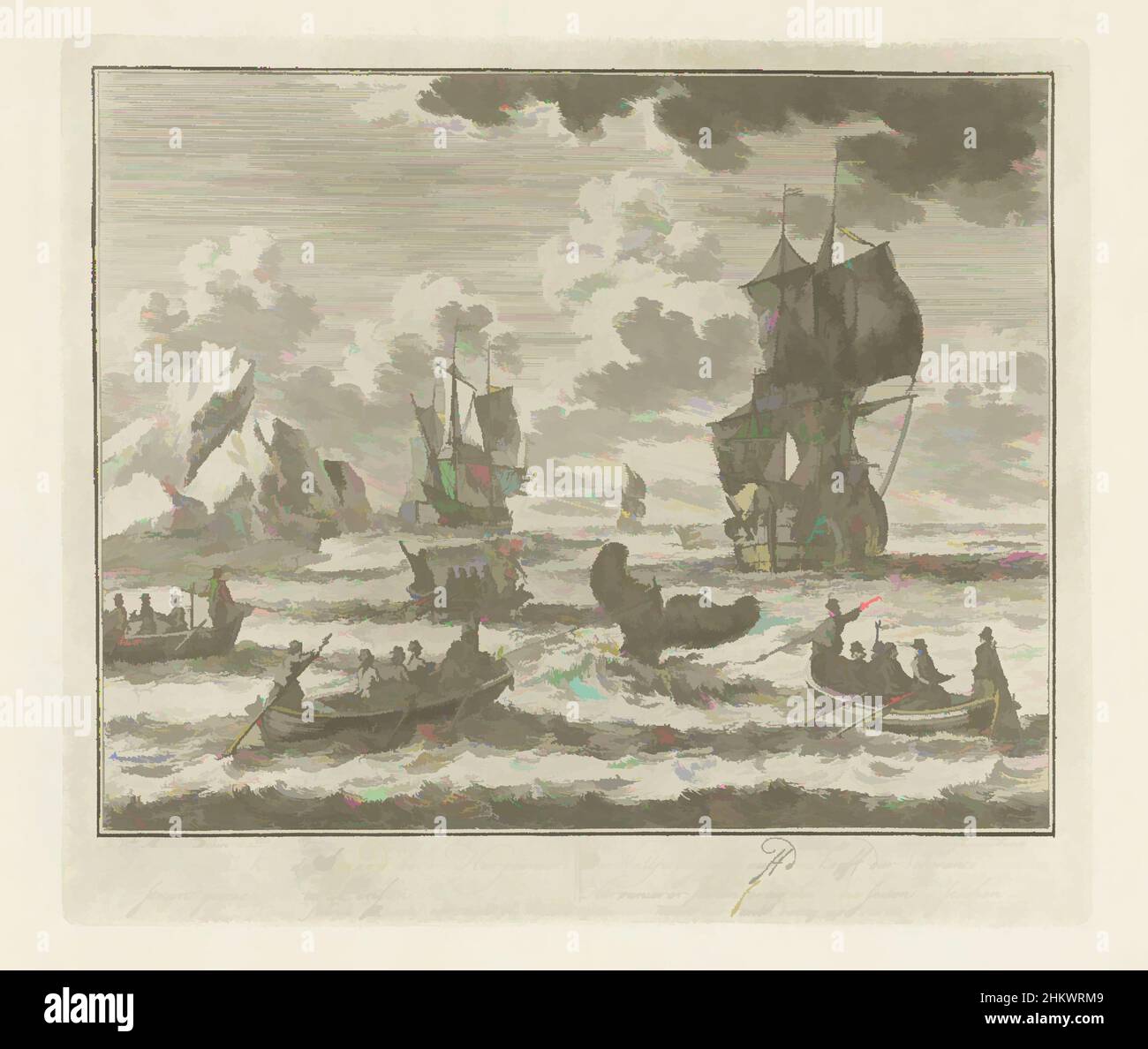 Art inspired by Harpooned whale with its tail above the water, ca. 1725 ...