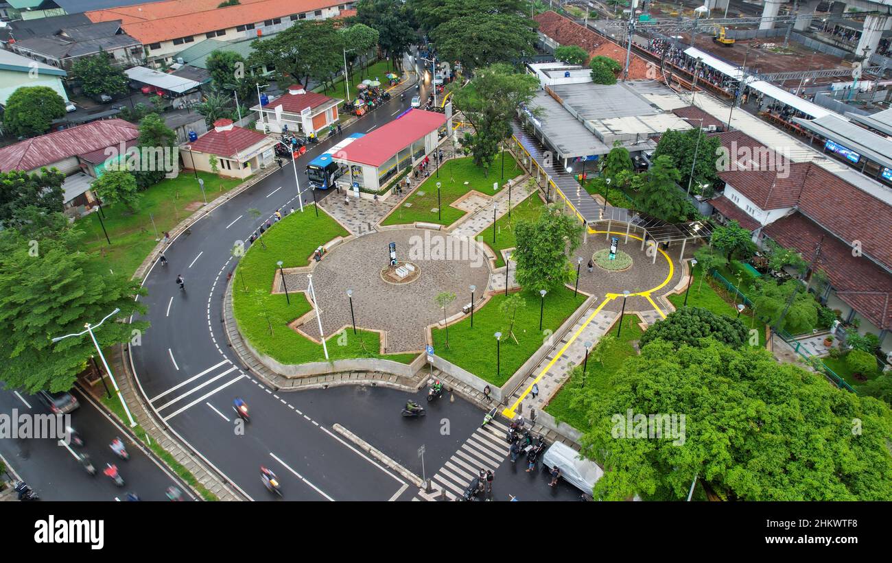 Aerial view of Tebet train station building. Jakarta, Indonesia ...
