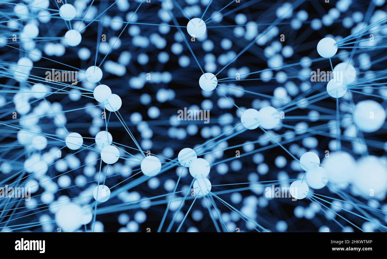 Abstract blue light bulb futuristic technology network node. Cable data ...