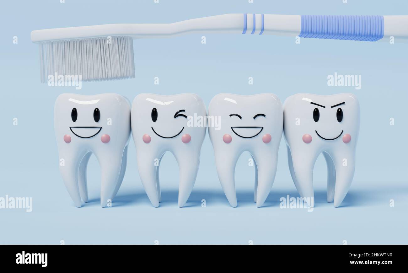 Healthy emotion teeth with toothbrush on blue background. Dental and ...