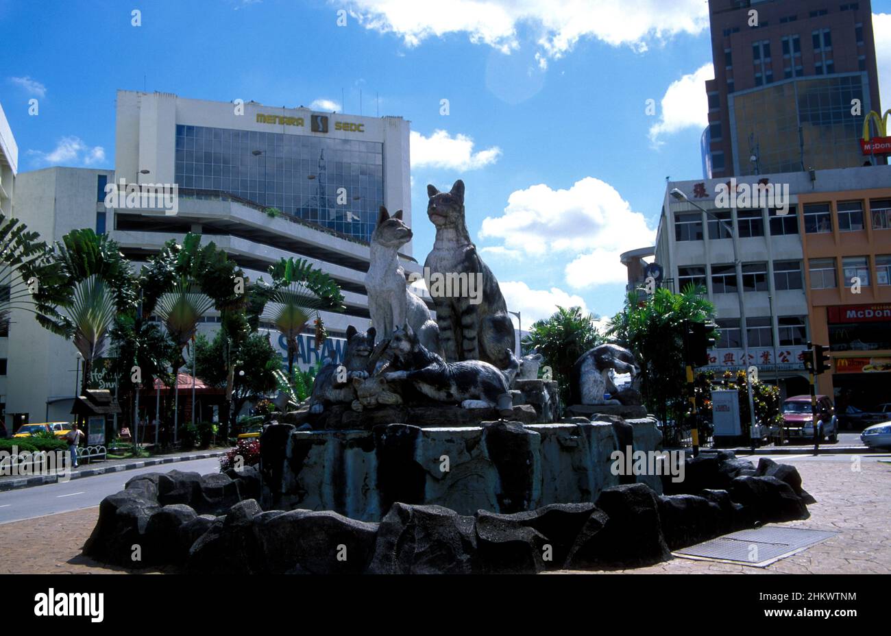 The Cat Monument in Kuching, capital of the East Malay state of Sarawak ...