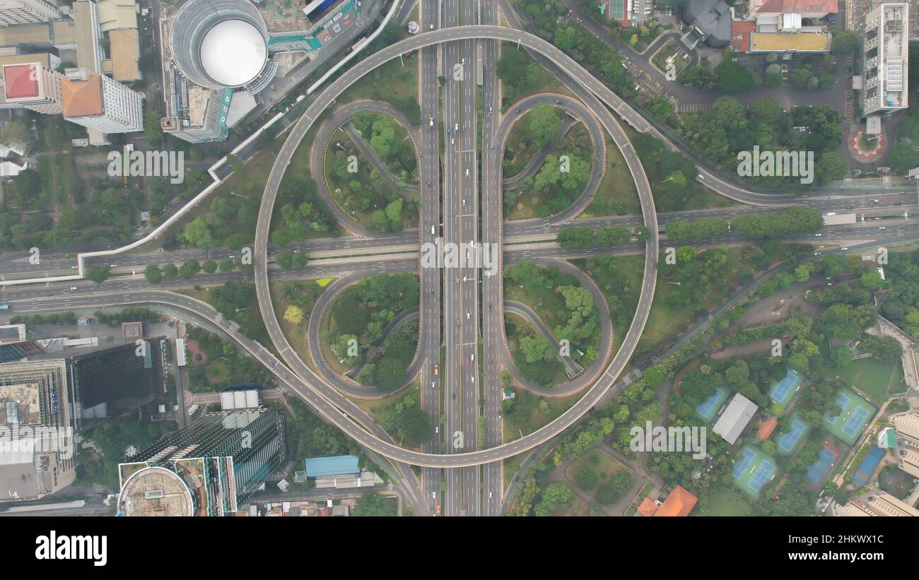 aerial view of semanggi bridge in jakarta selatan. Jakarta, Indonesia ...