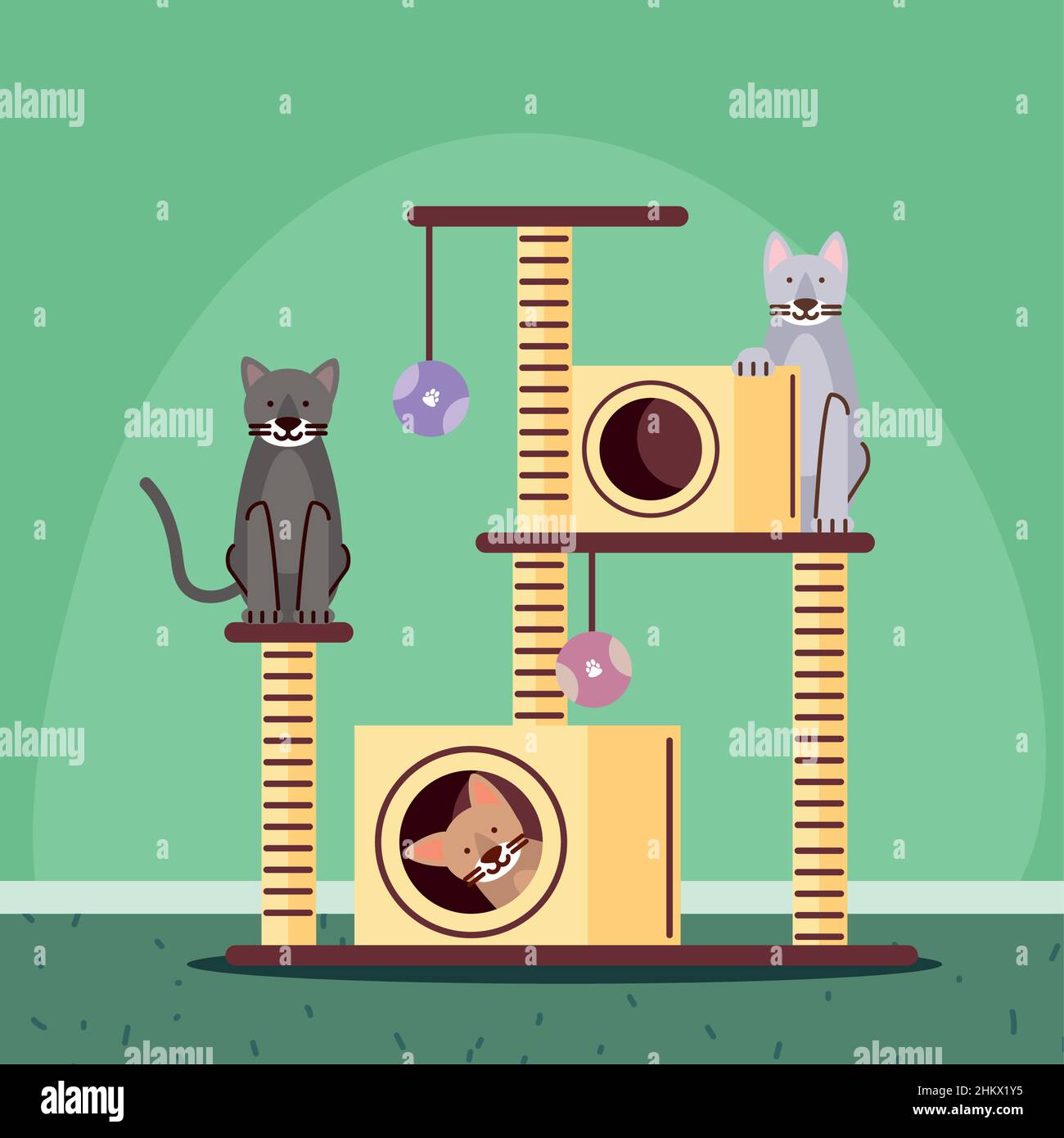 cats playing in cat house Stock Vector Image & Art - Alamy