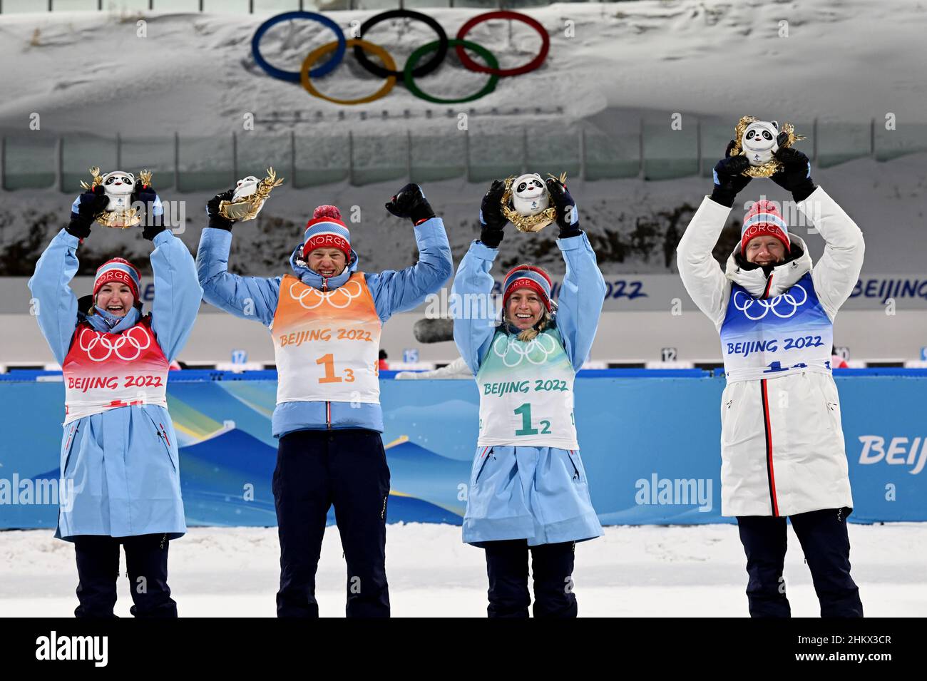 Peking, China. 05th Feb, 2022. Olympics, biathlon, relay 4 x 6 km ...