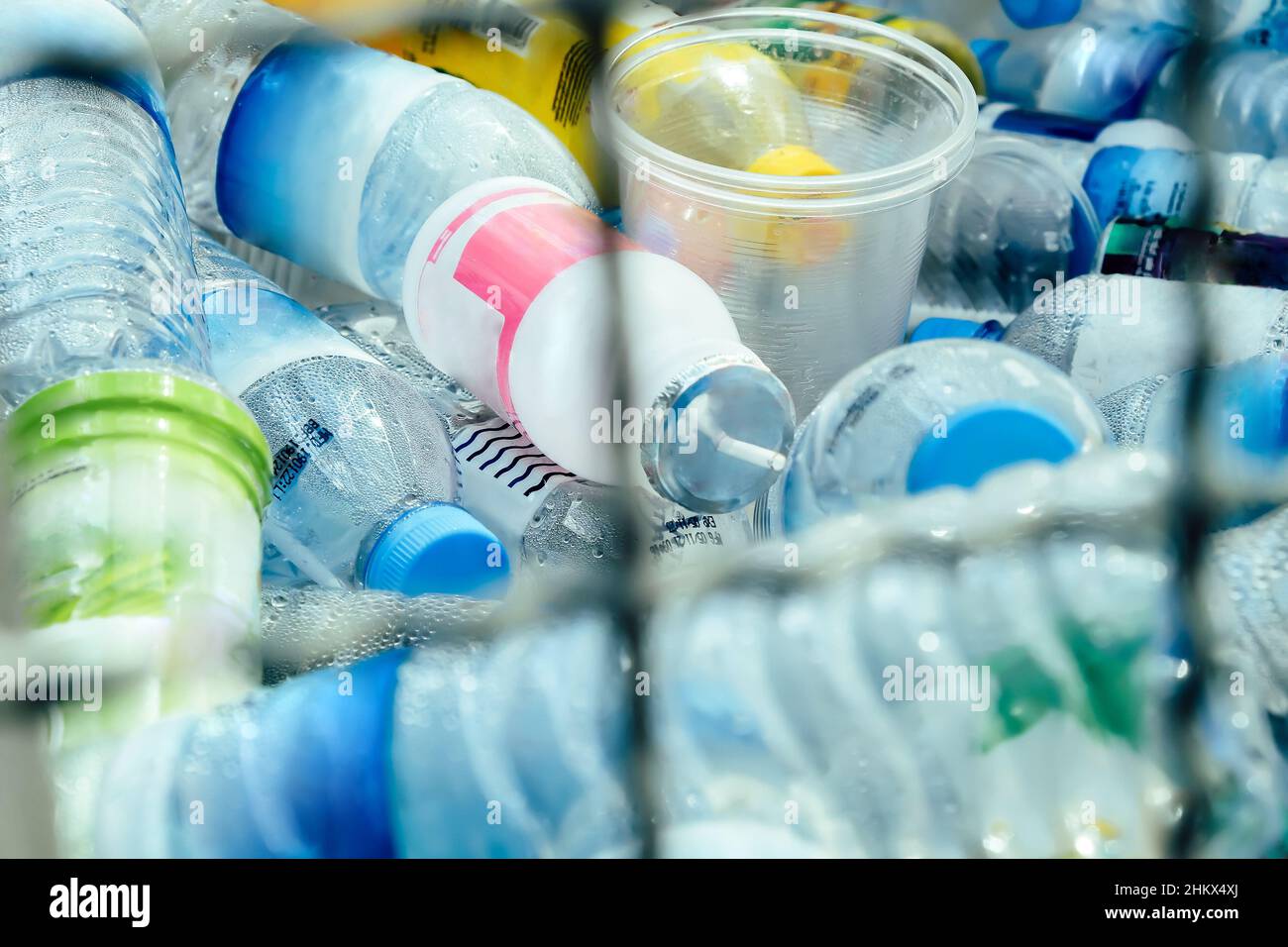 Image of Plastic bottles and containers prepared for recycling Stock ...