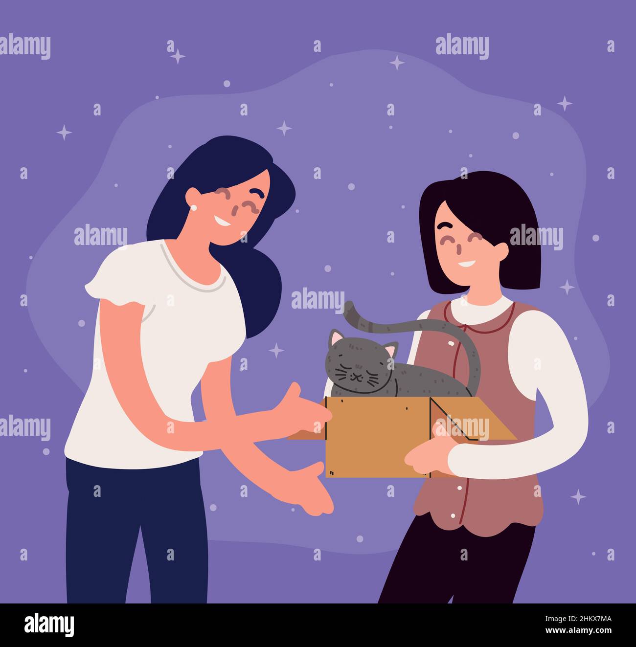 women with cat in box Stock Vector Image & Art - Alamy