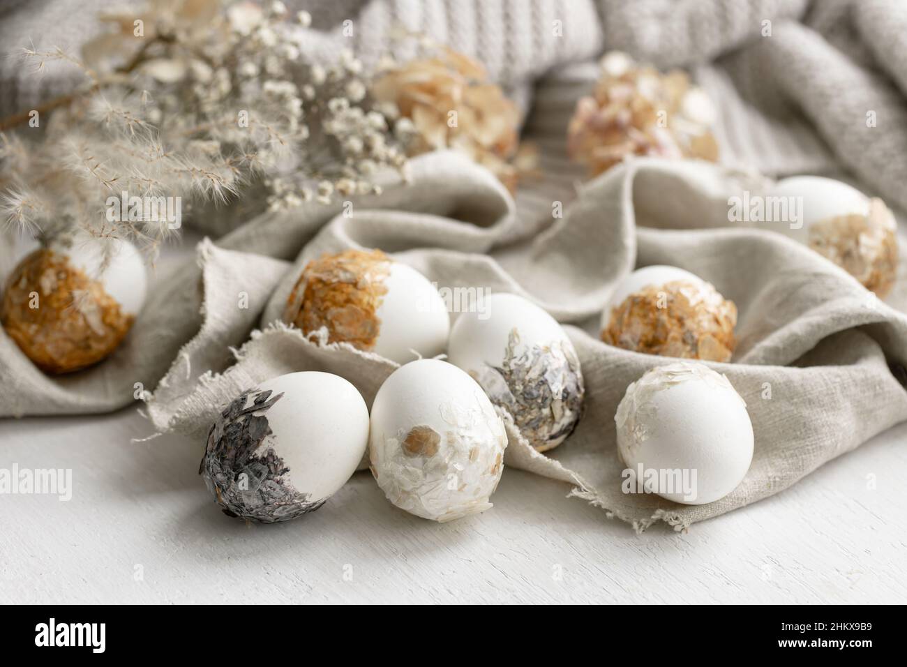 Easter festive background with decorative eggs in pastel colors Stock ...