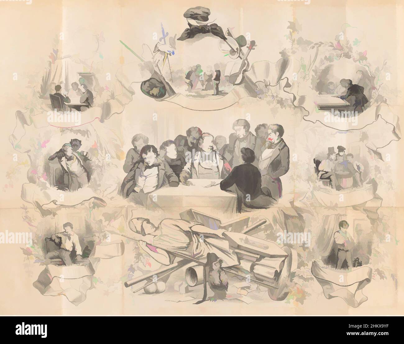 Art inspired by Cartoon in Amsterdam student almanac, 1855, Sheet with ...