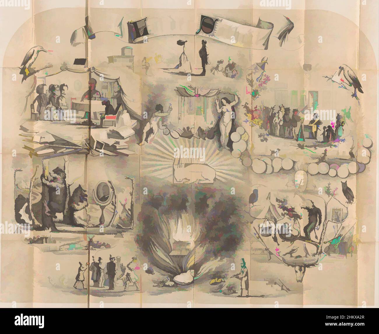 Art inspired by Cartoon in Delft student almanac, 1869, Lof der Zotheit ...